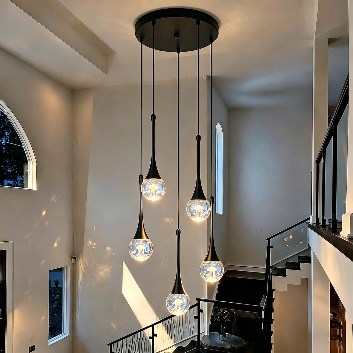QueeuQ 5 Lights Modern Raindrop Chandelier Pendant Lights,Black Spiral ...