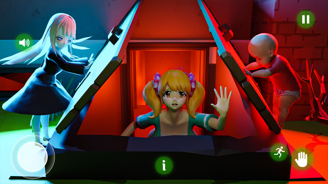 Gruseliges Mädchen im gelben Horror-Haus-Überlebenssimulator-Oma-Spiel ...