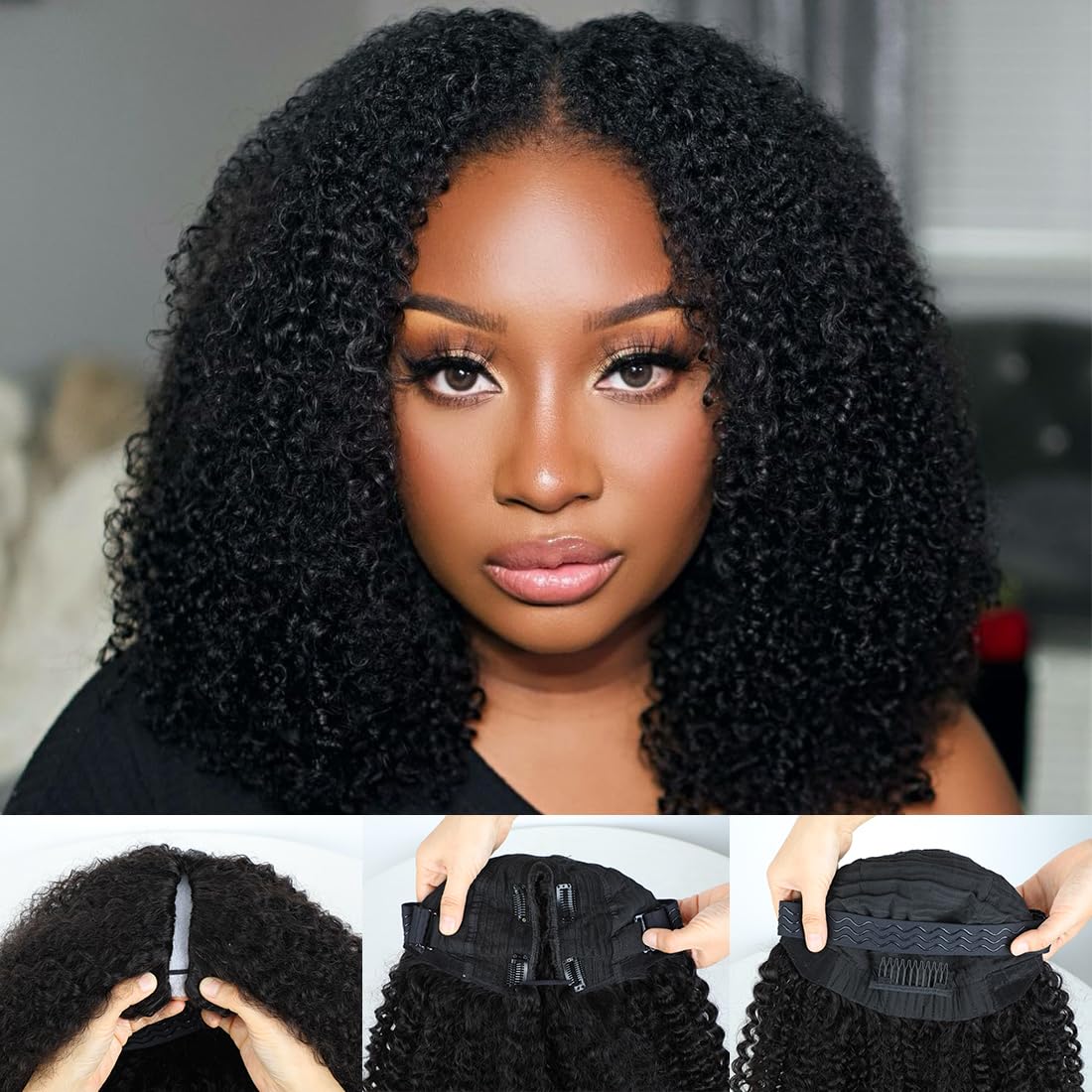Amazon.com : Domiso V Part Wig Human Hair Afro Kinky Curly V Part Wig ...