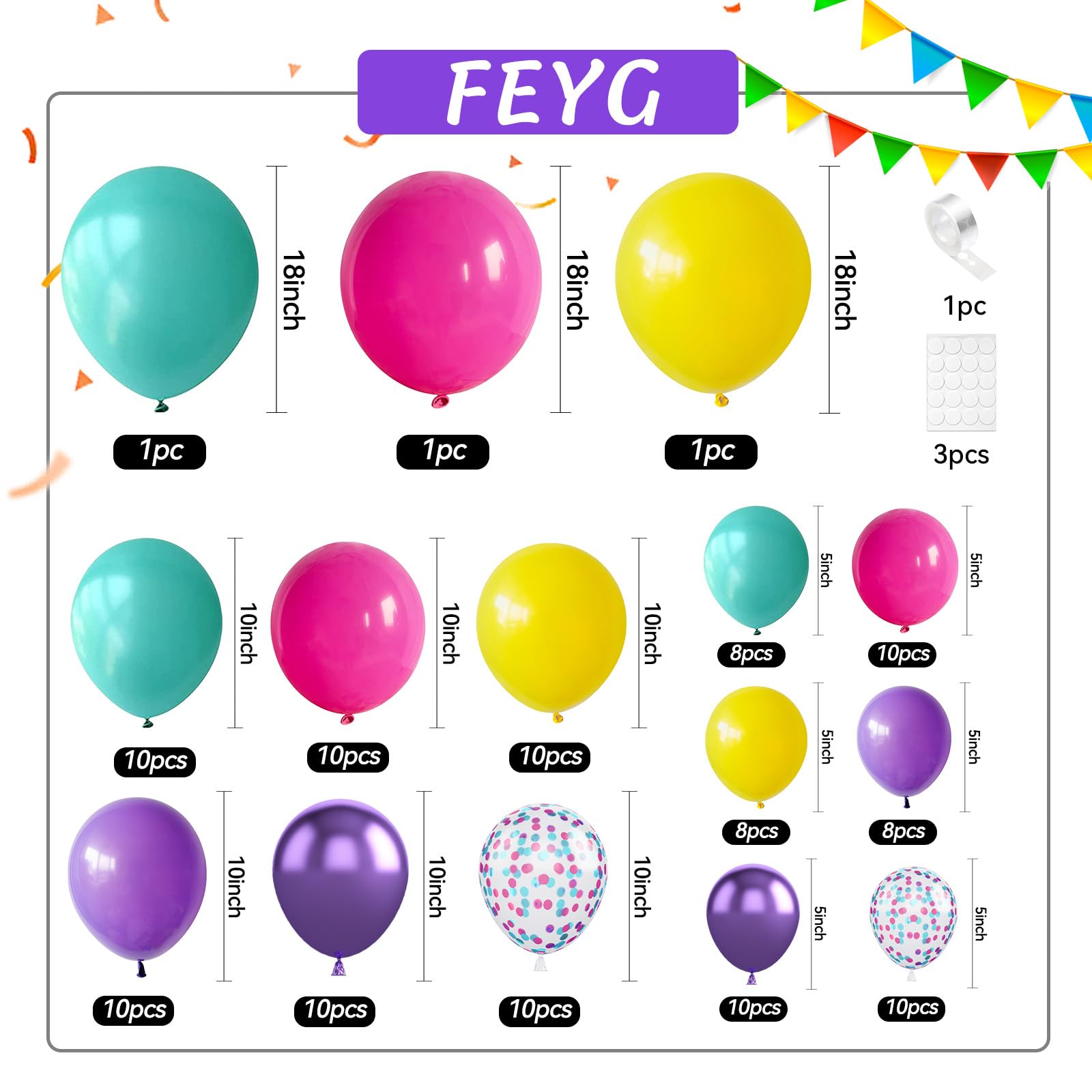 Snapklik.com : Magic Balloon Garland Arch Kit, Hot Pink Purple Yellow ...