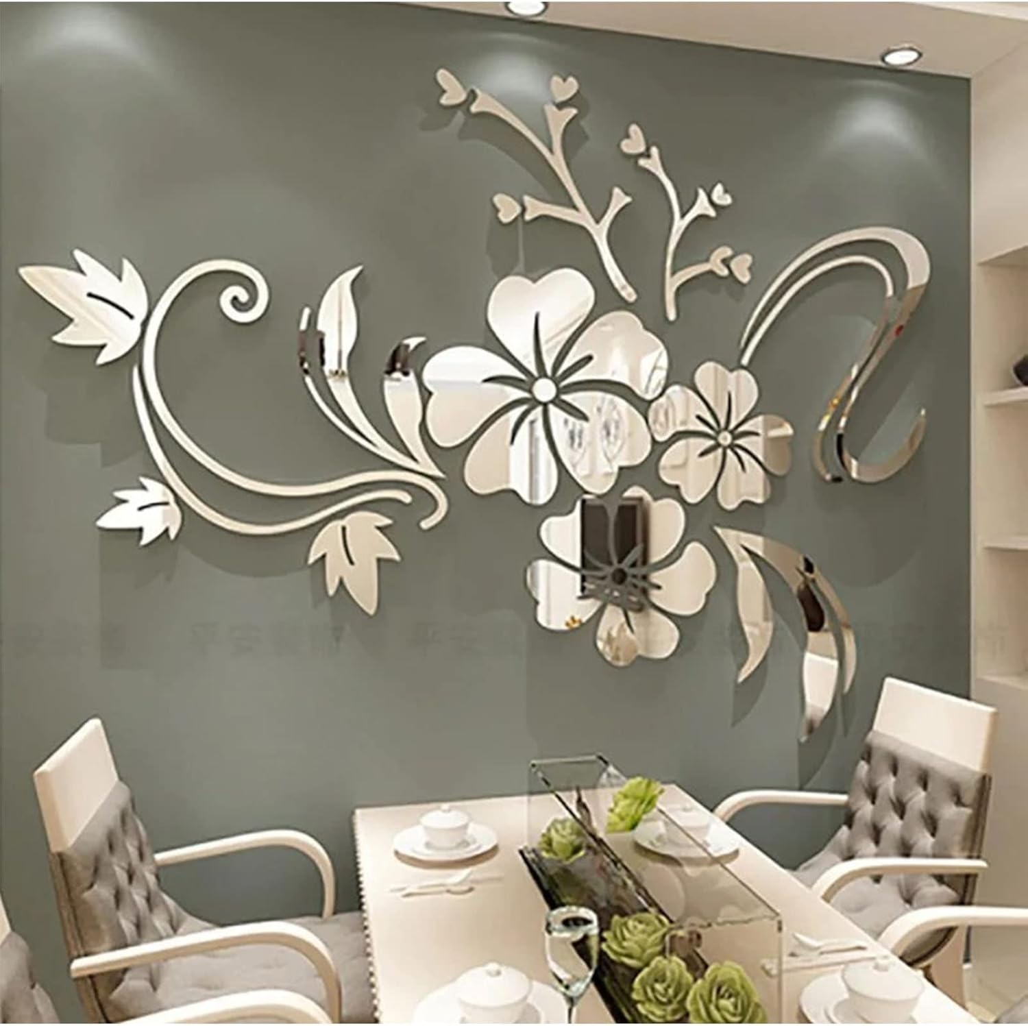 Amazon.com: TITA-DONG 3D Acrylic Mirror Floral Wall Sticker, Family ...