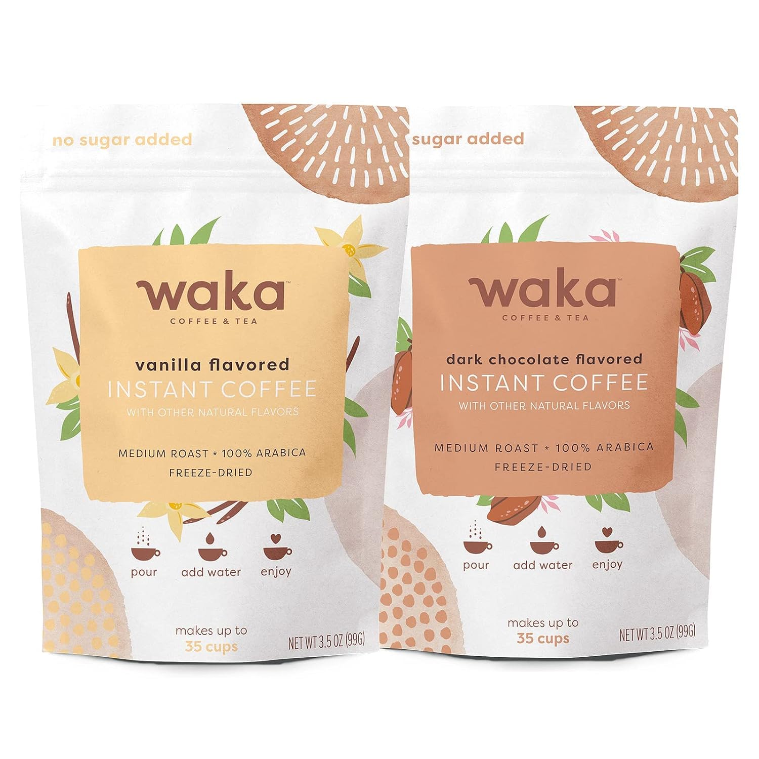 Amazon.com : Waka Quality Instant Coffee — Unsweetened Vanilla and Dark ...