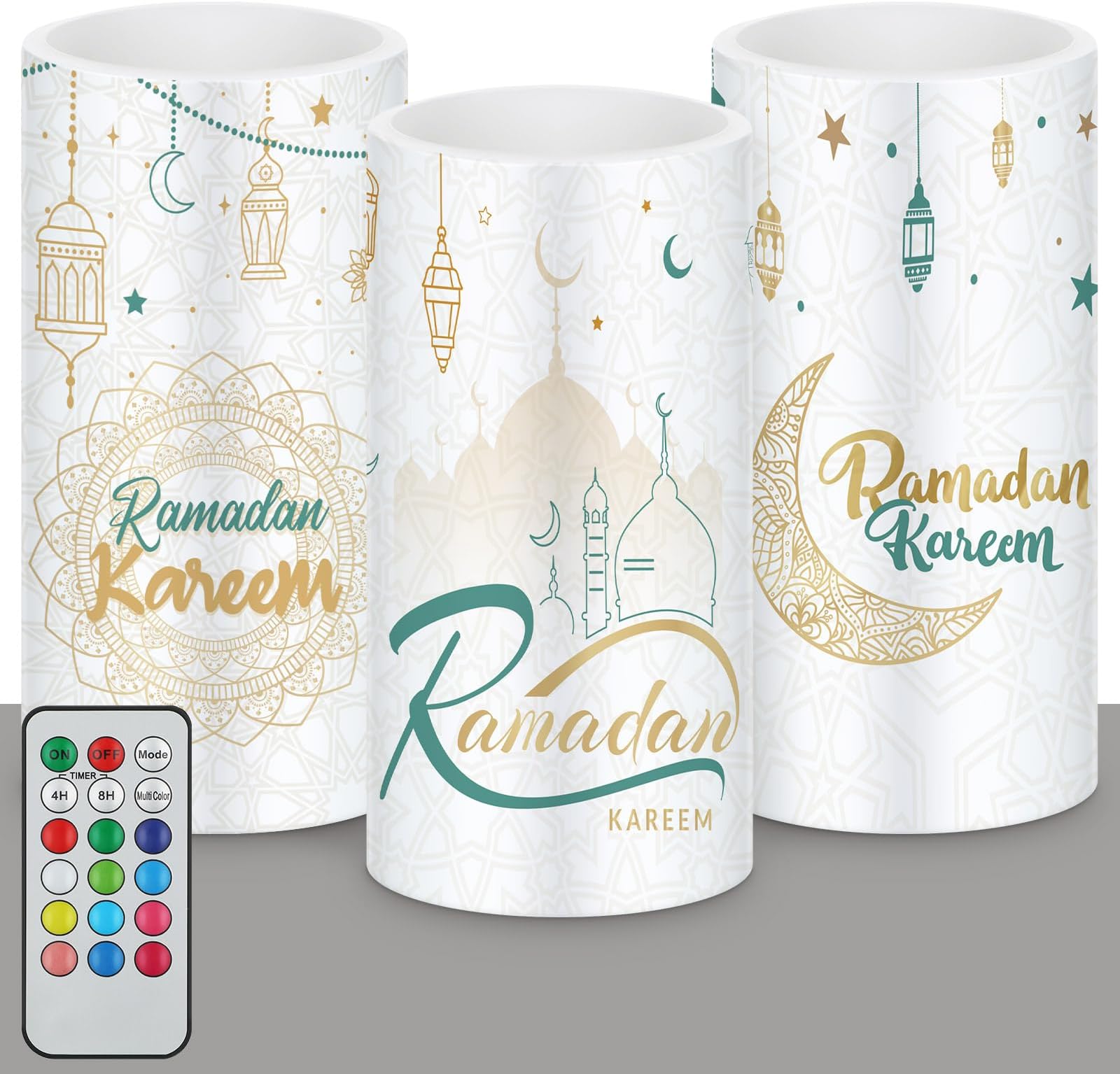 Amazon.com: Retisee 3 Pcs Ramadan Kareem Flameless Candles with Remote ...