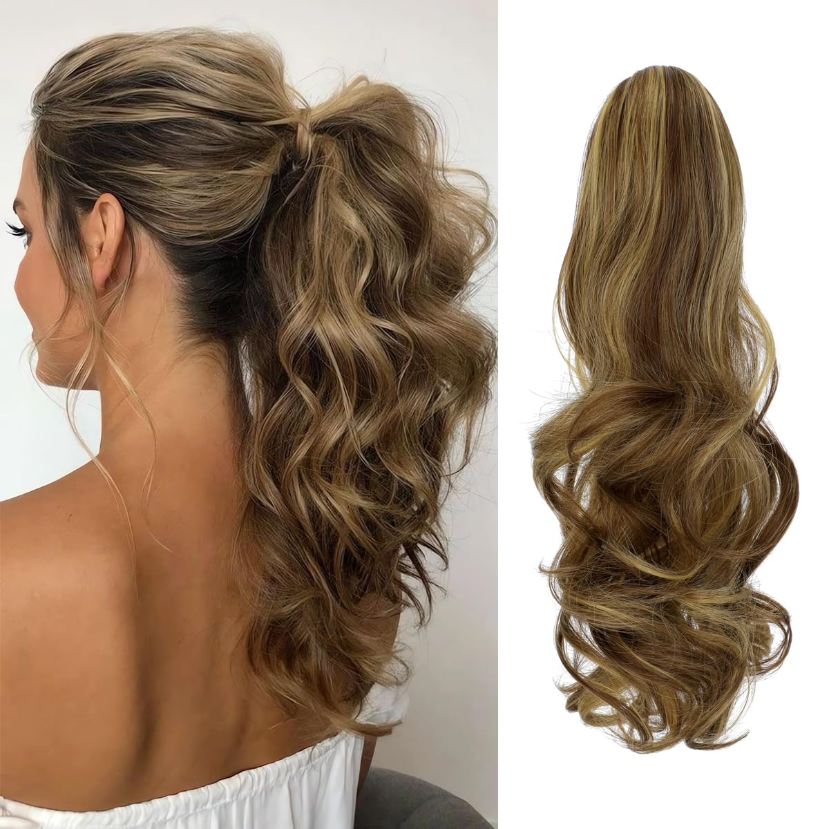 Amazon.com : FELENDY Ponytail Extension Claw 18" 20" Curly Wavy ...
