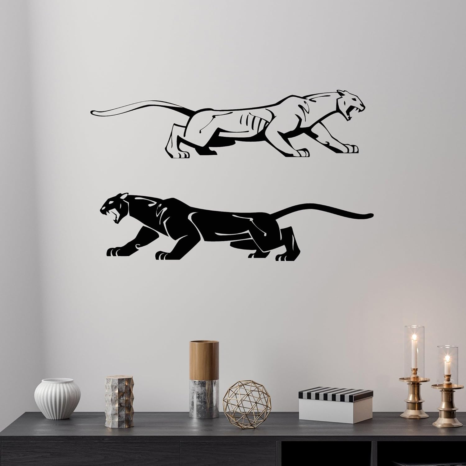 Amazon.com: Vinyl Wall Decal Two Panthers Black White Walking Wild Cats ...