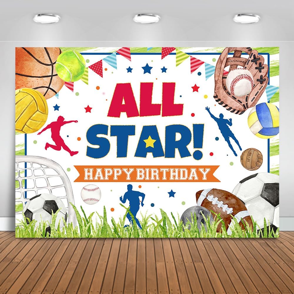 Amazon.com : Mocsicka Sports Happy Birthday Backdrop Boys Sports ...