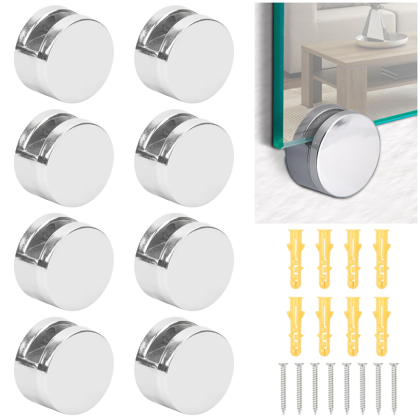 8Pcs Wall Hanging Zinc Alloy Round Glass Clip Bracket, Mirror Fixings ...