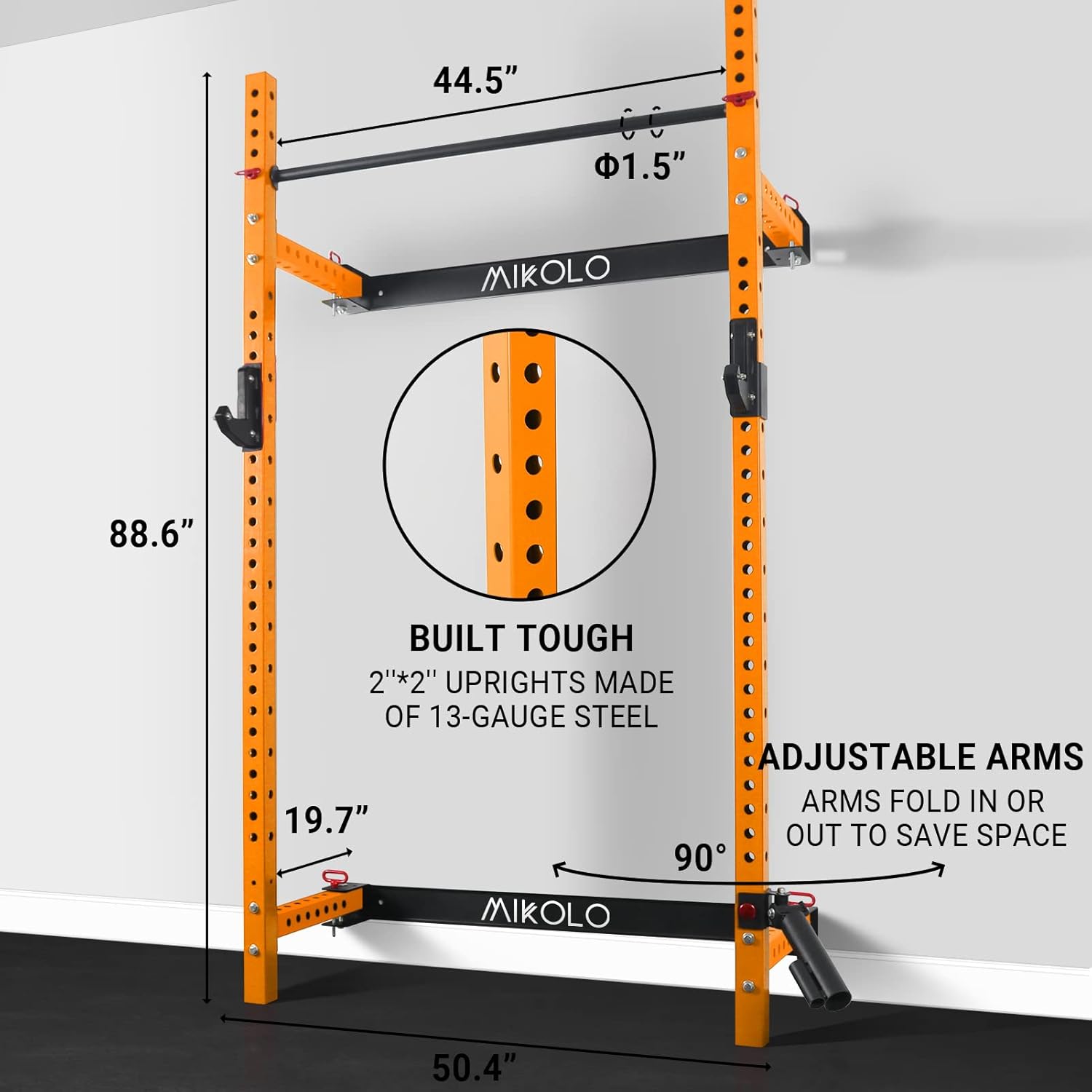 Buy Mikolo Folding Squat Rack,800Lbs Capacity Wall Mounted Power Rack ...