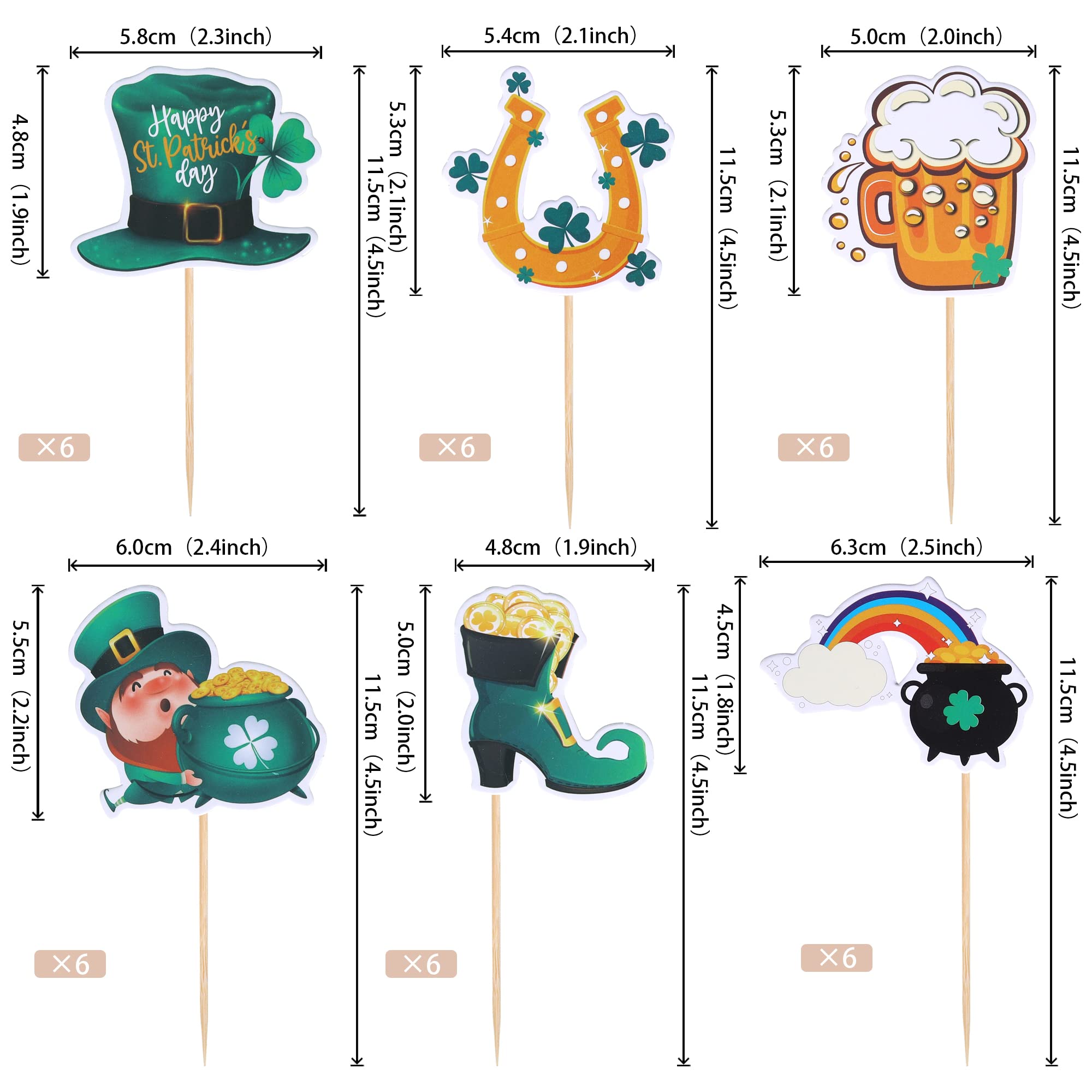 Snapklik.com : 36 PCS Happy St Patricks Day Cupcake Toppers Double ...