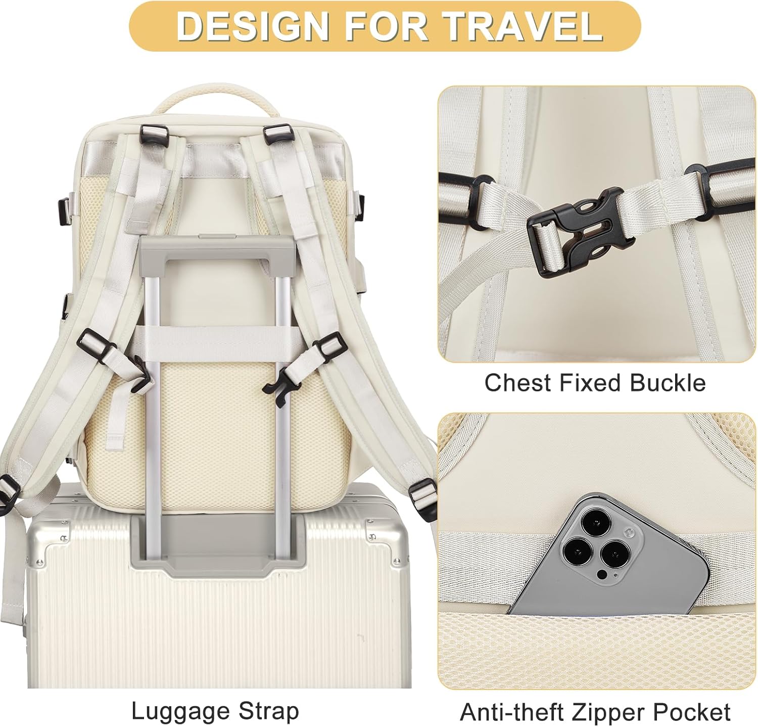 coofay Beige Travel Backpack For Women Men Airline Approved Personal ...
