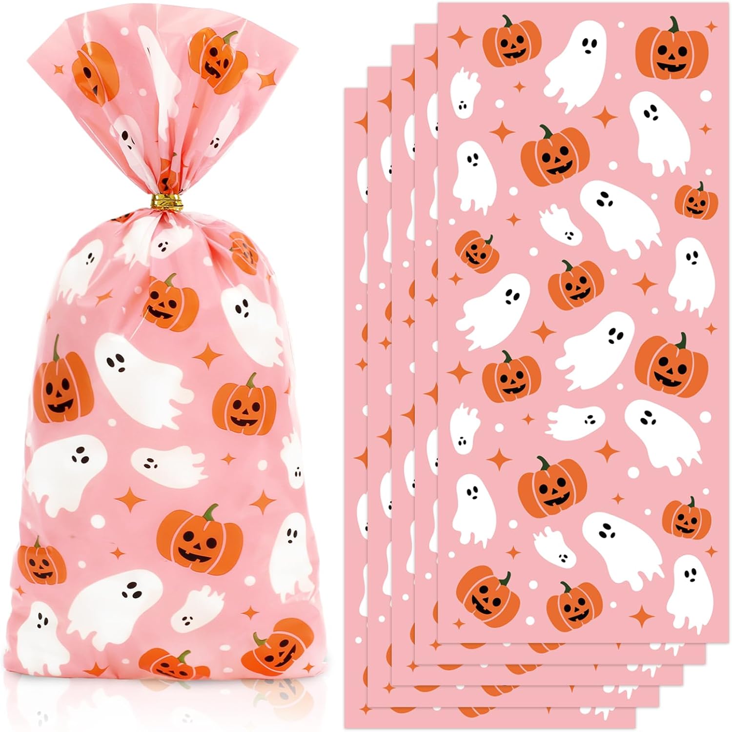 Amazon.com: JarThenaAMCS 100Pcs Halloween Boo Cellophane Treat Bags ...