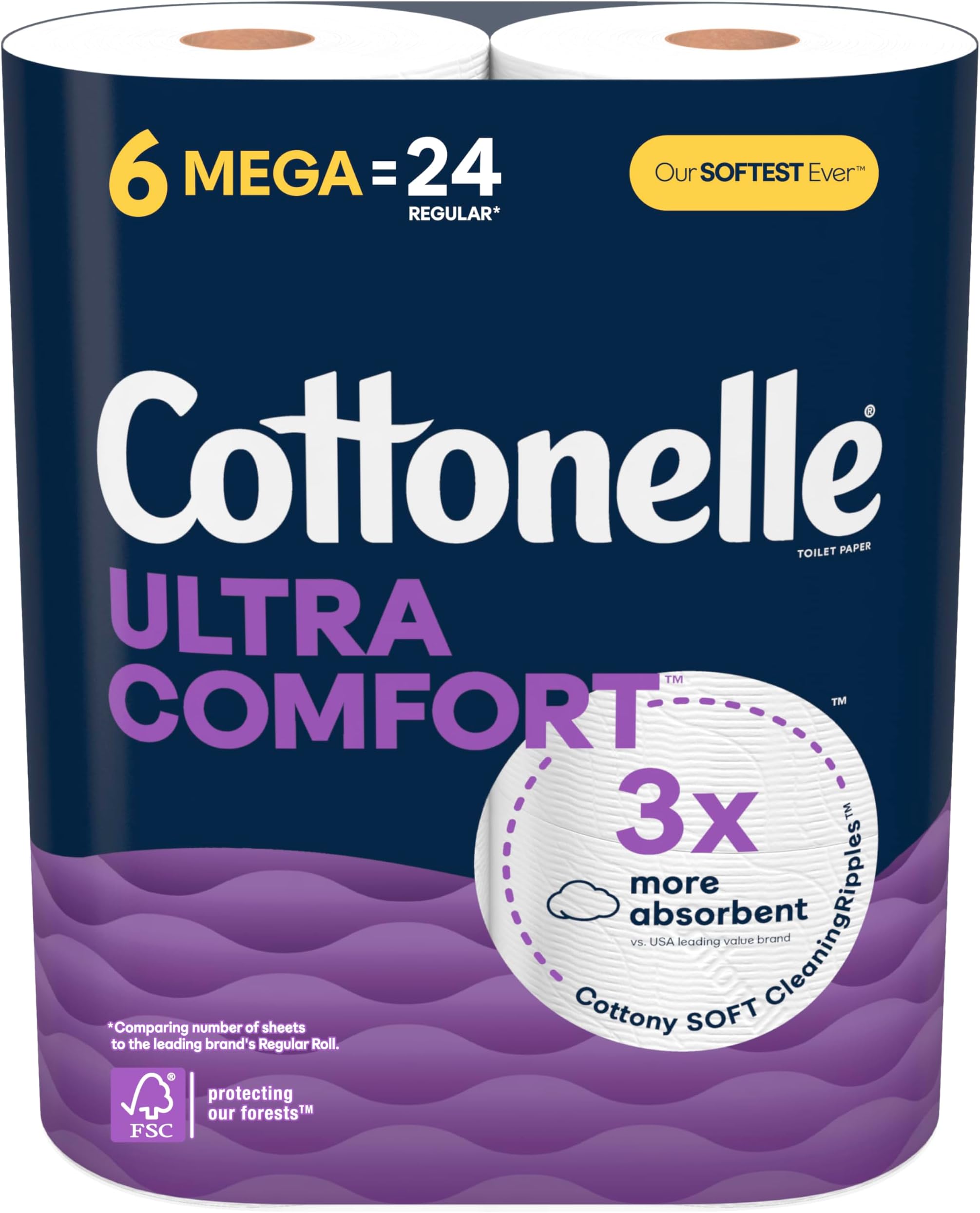 Amazon.com: Cottonelle Ultra Comfort Toilet Paper: 6 Mega Rolls (24 ...