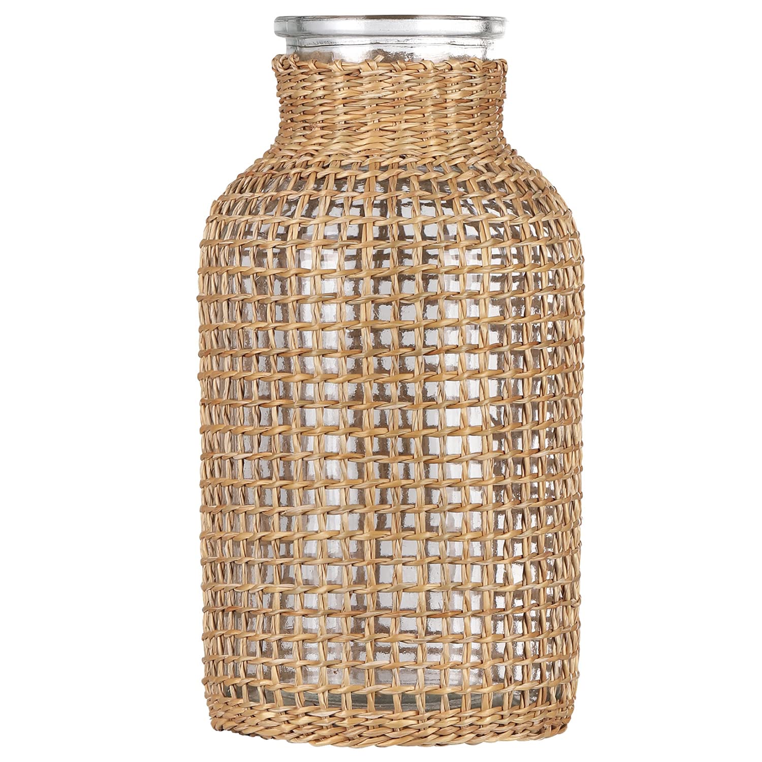 Amazon.com: WHJY Boho Glass Vase, Rattan Vase, Farmhouse Rattan Décor ...