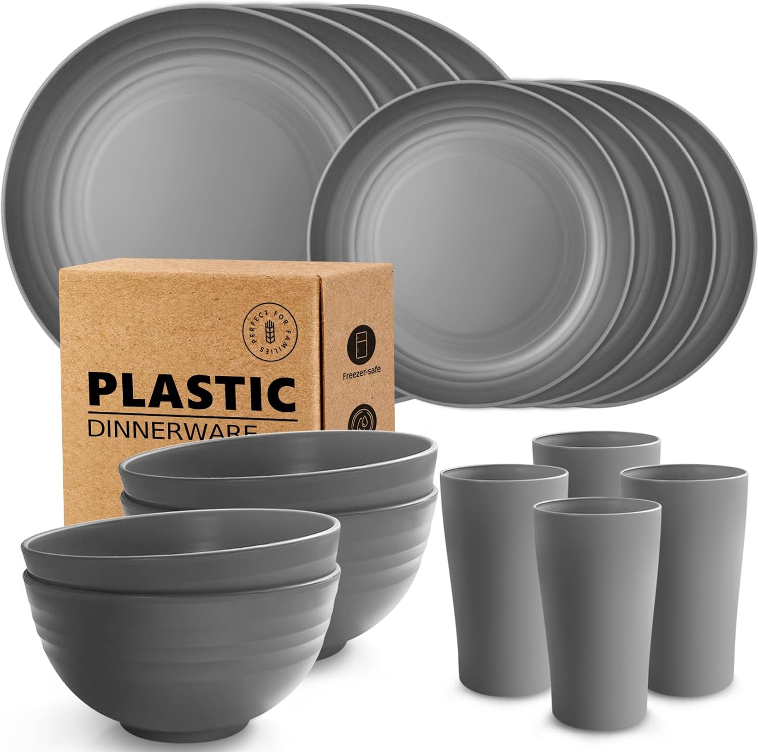 Teivio 16-Piece Kitchen Plastic Dinner Set, Service for 4, Dinner ...