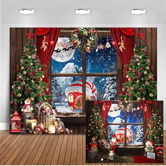 Amazon.com : Mocsicka Rustic Christmas Window Tree Gifts Holiday Snow ...