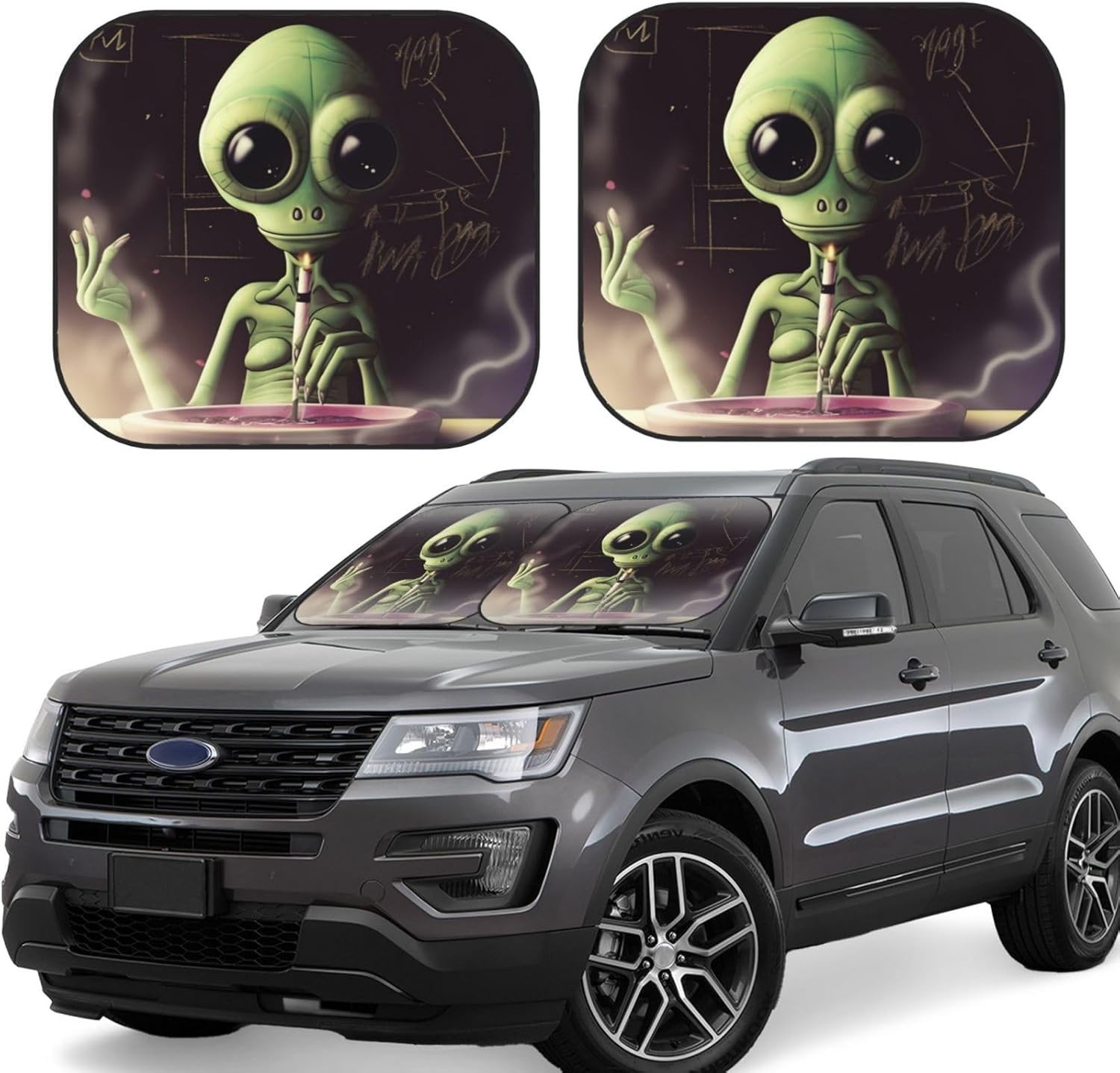 Amazon.com: Windshield Sun Shade 2 Piece Car Sun Shade Windshield Alien ...