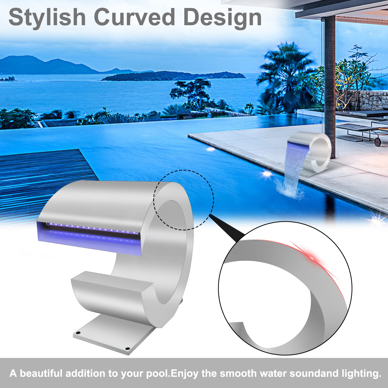 Snapklik.com : LONGRUN J-Shaped Waterfall Spillway Stainless Steel ...
