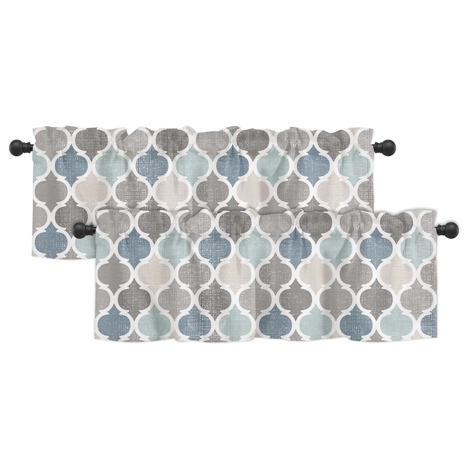 2 Pack Valances Curtains for Living Room Retro Blue Moroccan Geometric ...
