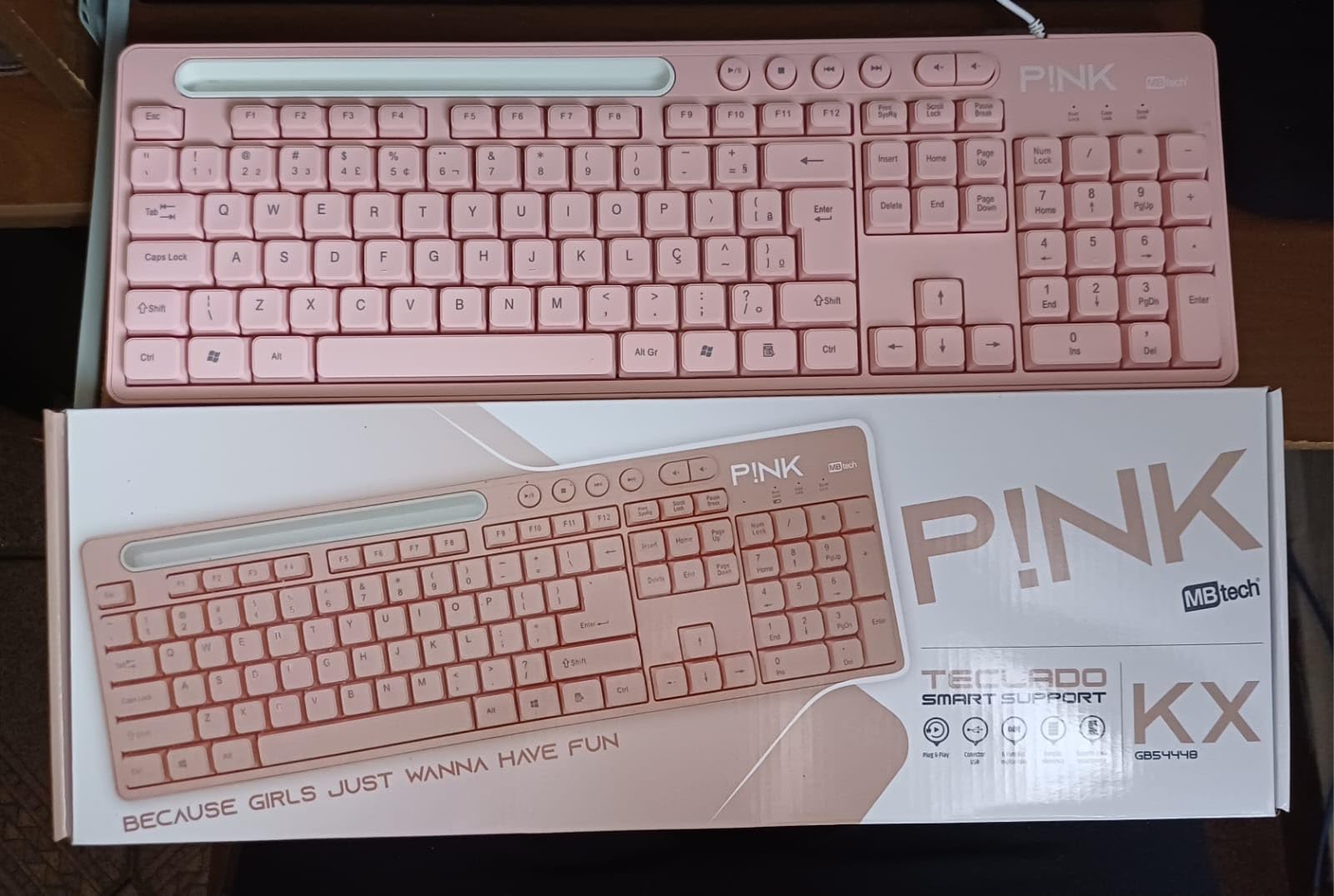 Teclado Rosa para Escritório Games Multifunção com Suporte de Celular ...