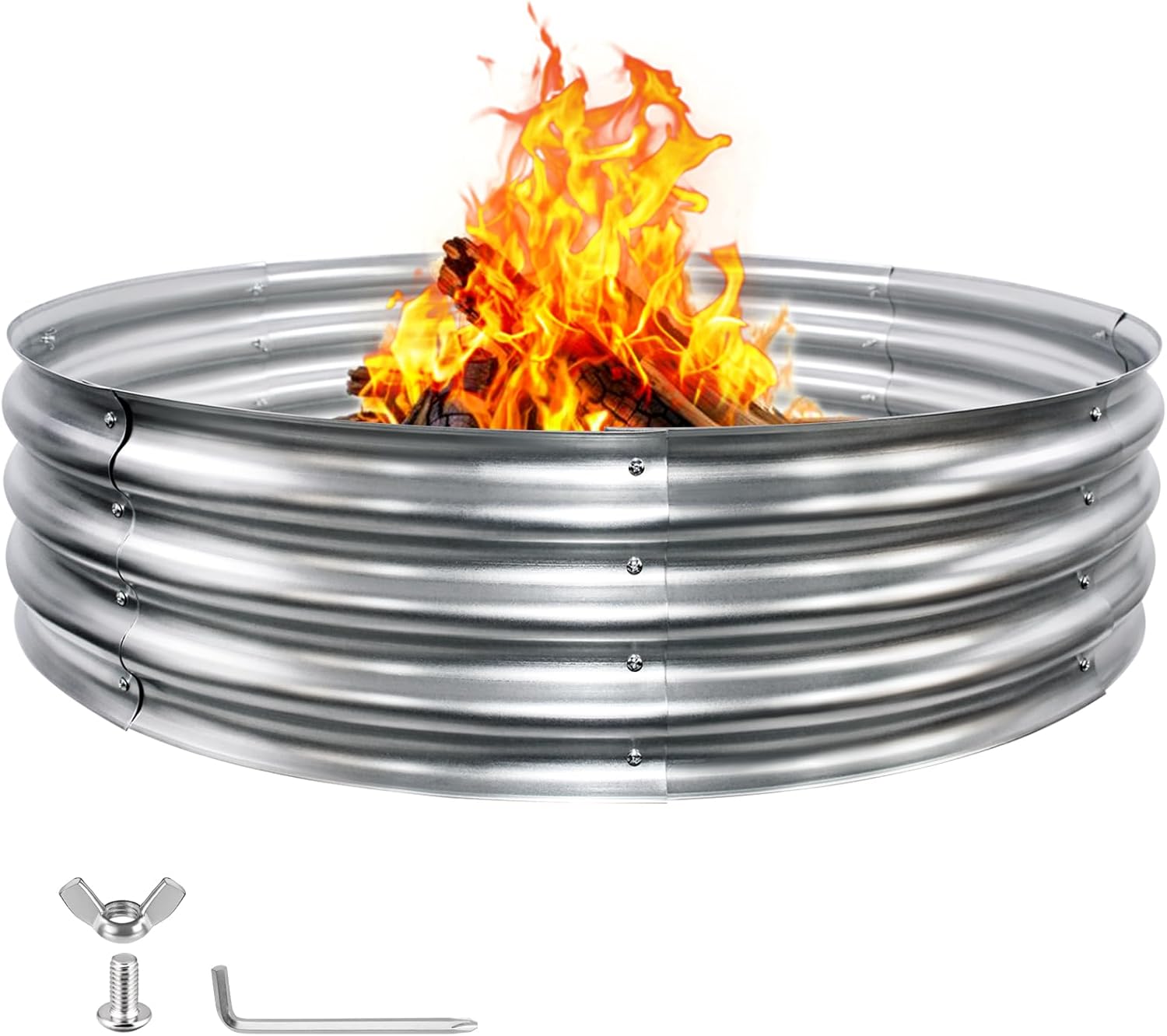 Meyoppm 60 Inch Outdoor Round Fire Pit Ring, Galvanized Steel Fire Ring ...