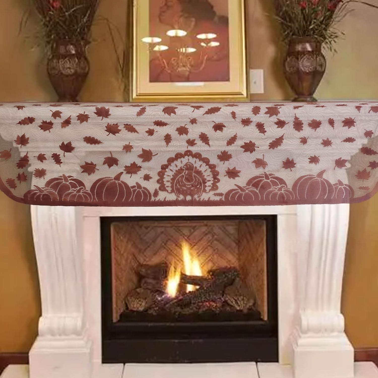 Amazon.com: Thanksgiving Mantle Scarf for Fireplace Decorations - Lace ...