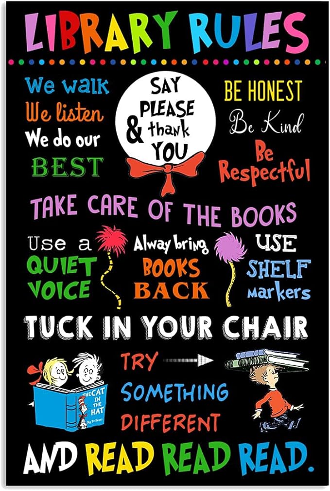 Amazon.com: Library Rules Motivational Poster Idea for Teacher Student ...