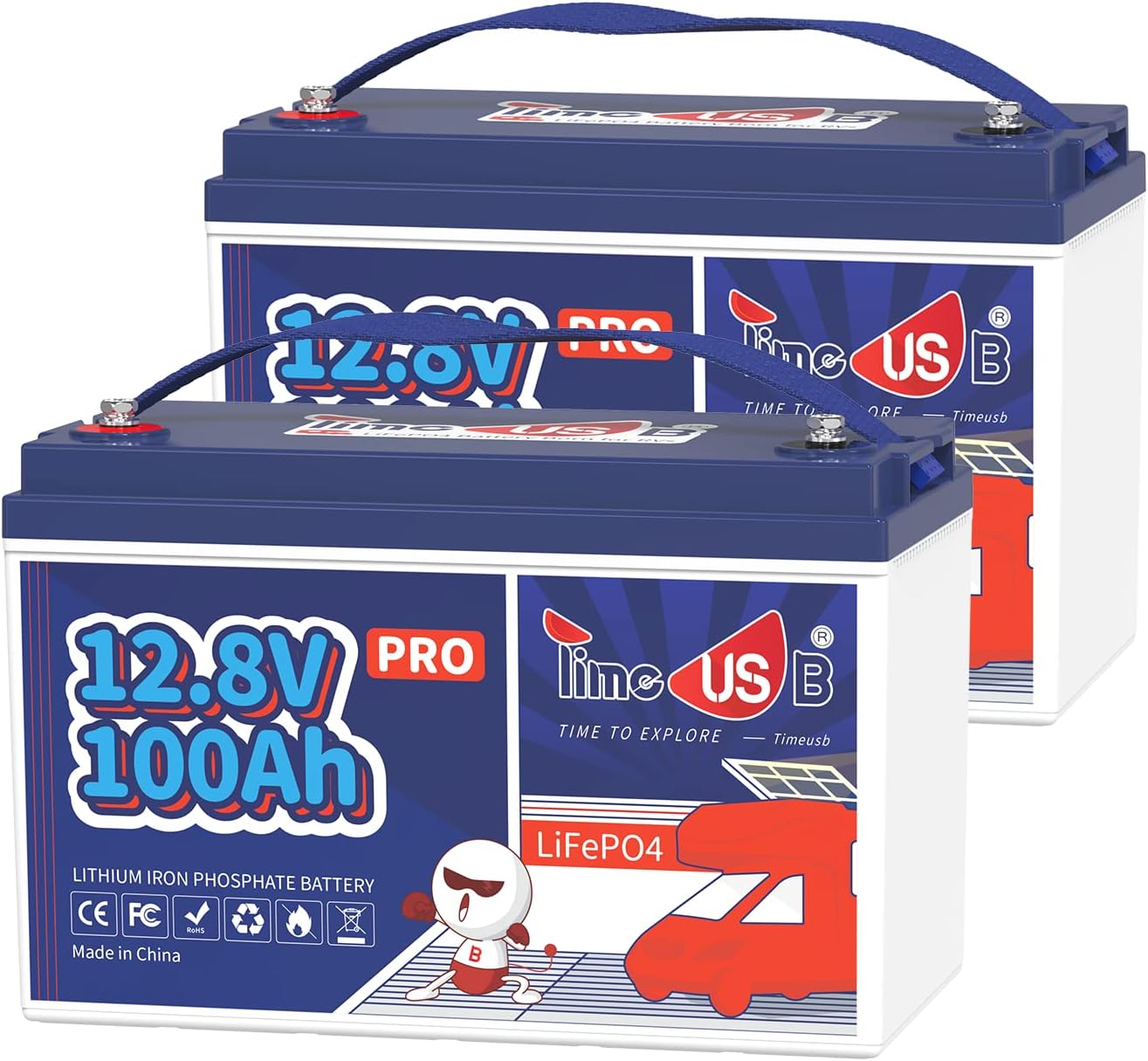Amazon.com: Timeusb 12V 100Ah Pro LiFePO4 Battery 2 Packs, Grade A ...