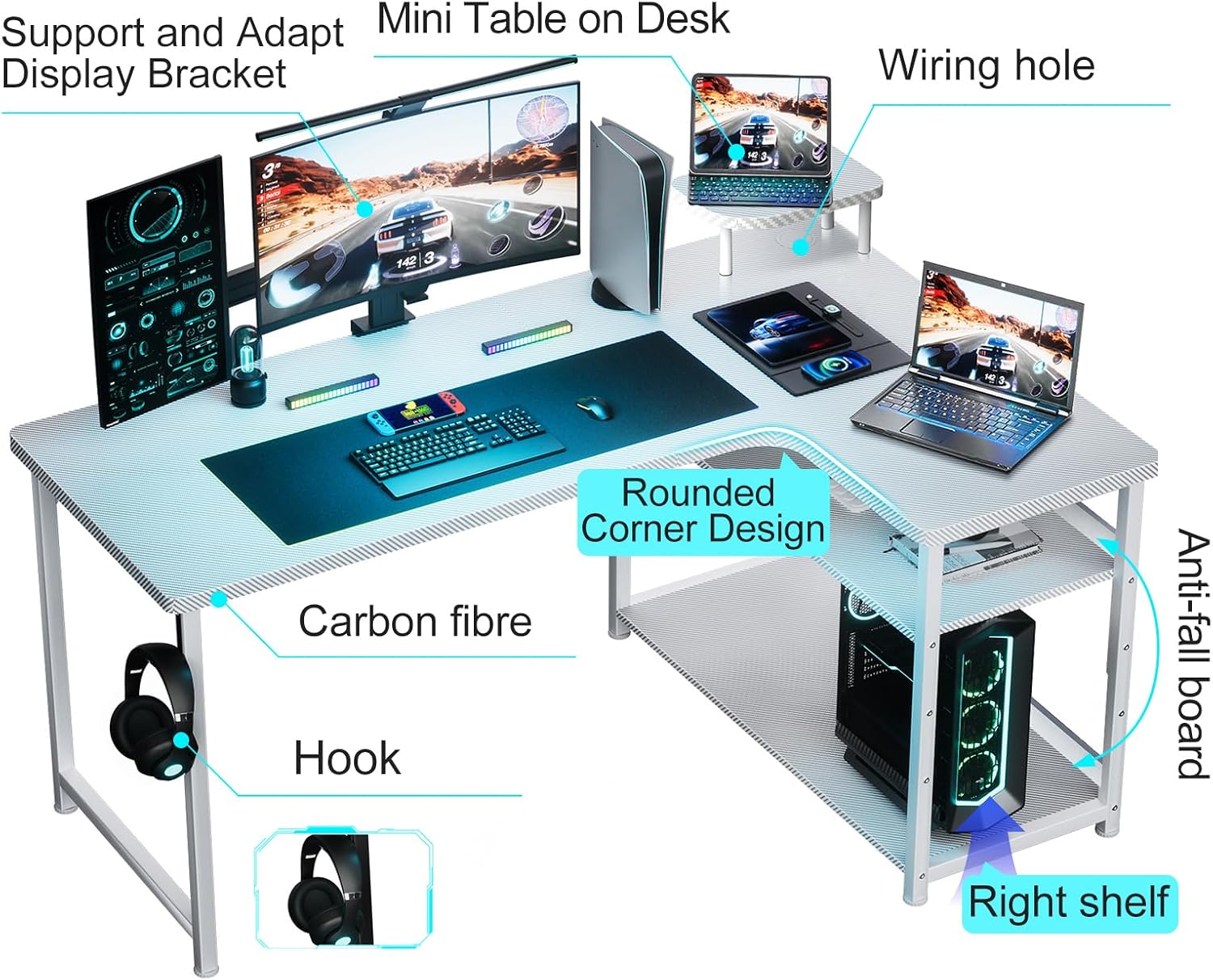 GTRACING Gaming Desk L Shaped Desk Carbon Fiber Kosovo | Ubuy