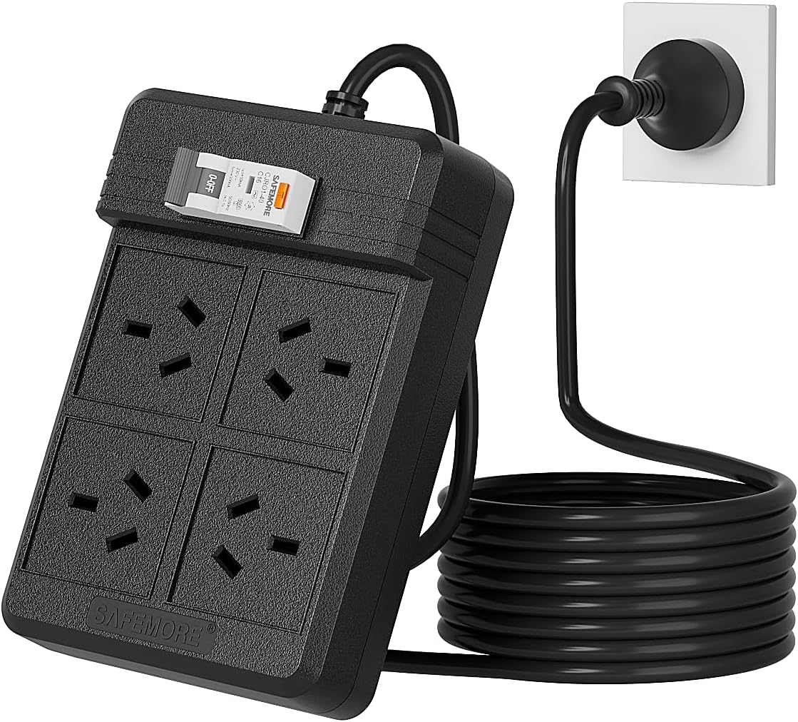 RCD Protected Powerboard with 4-Outlet 3M Extension Cord, 30mA RCBO ...