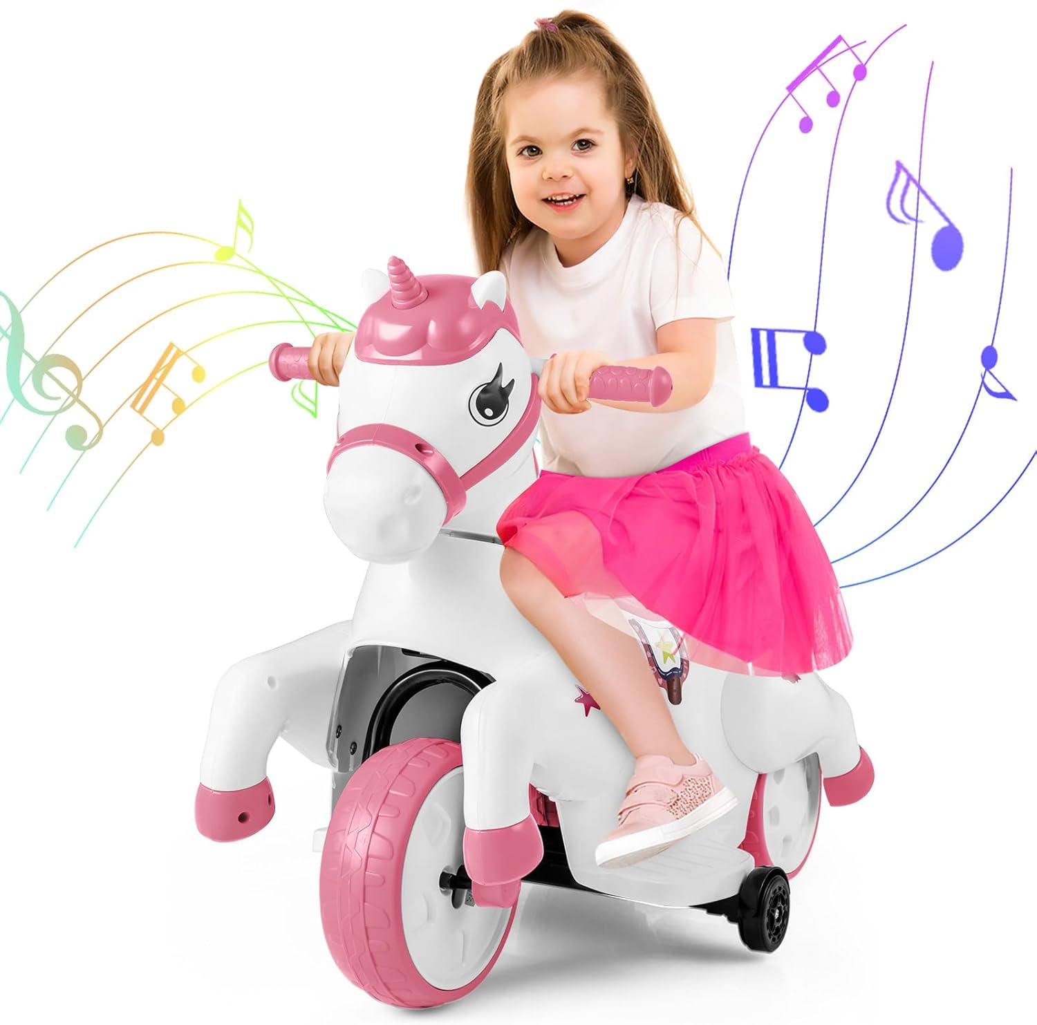 Amazon.com: HONEY JOY 12V Unicorn Ride on Toys, 3-Wheeler Battery ...