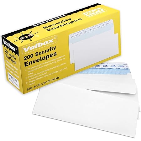 Amazon.com : ValBox #10 Security Envelopes Self Seal, No. 10 Windowless ...