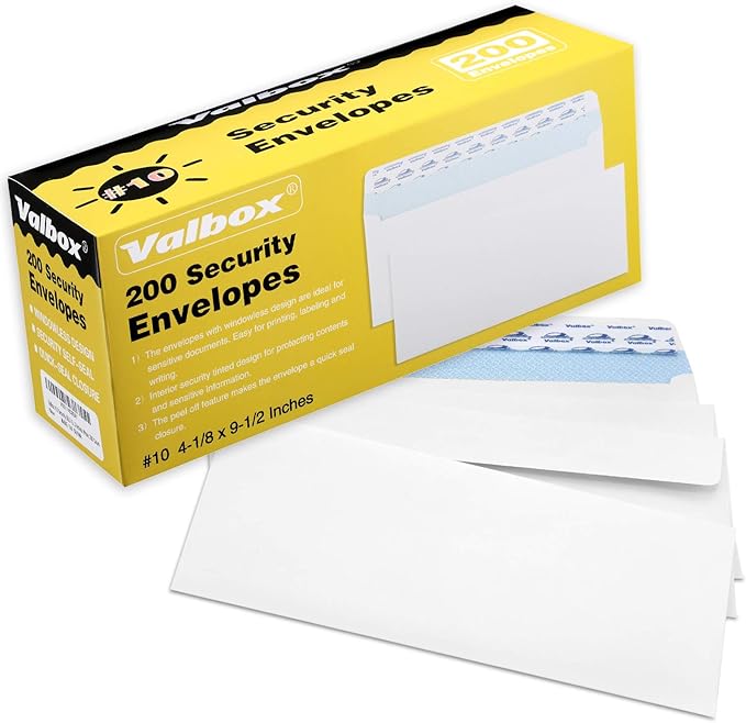 Amazon.com : ValBox #10 Security Envelopes Self Seal, No. 10 Windowless ...