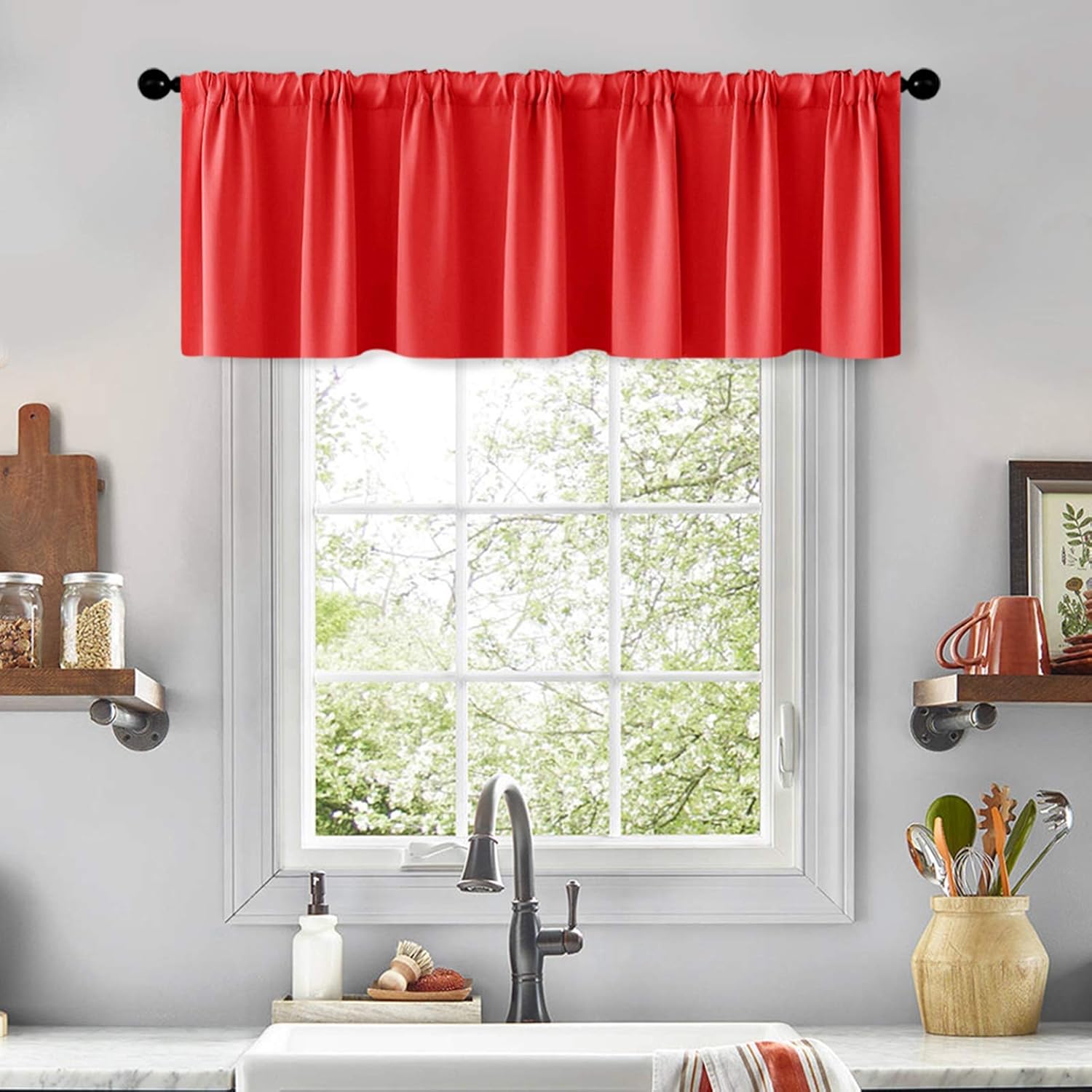 Amazon.com: MRTREES Red Valance Curtains Blackout Rod Pocket Tier ...