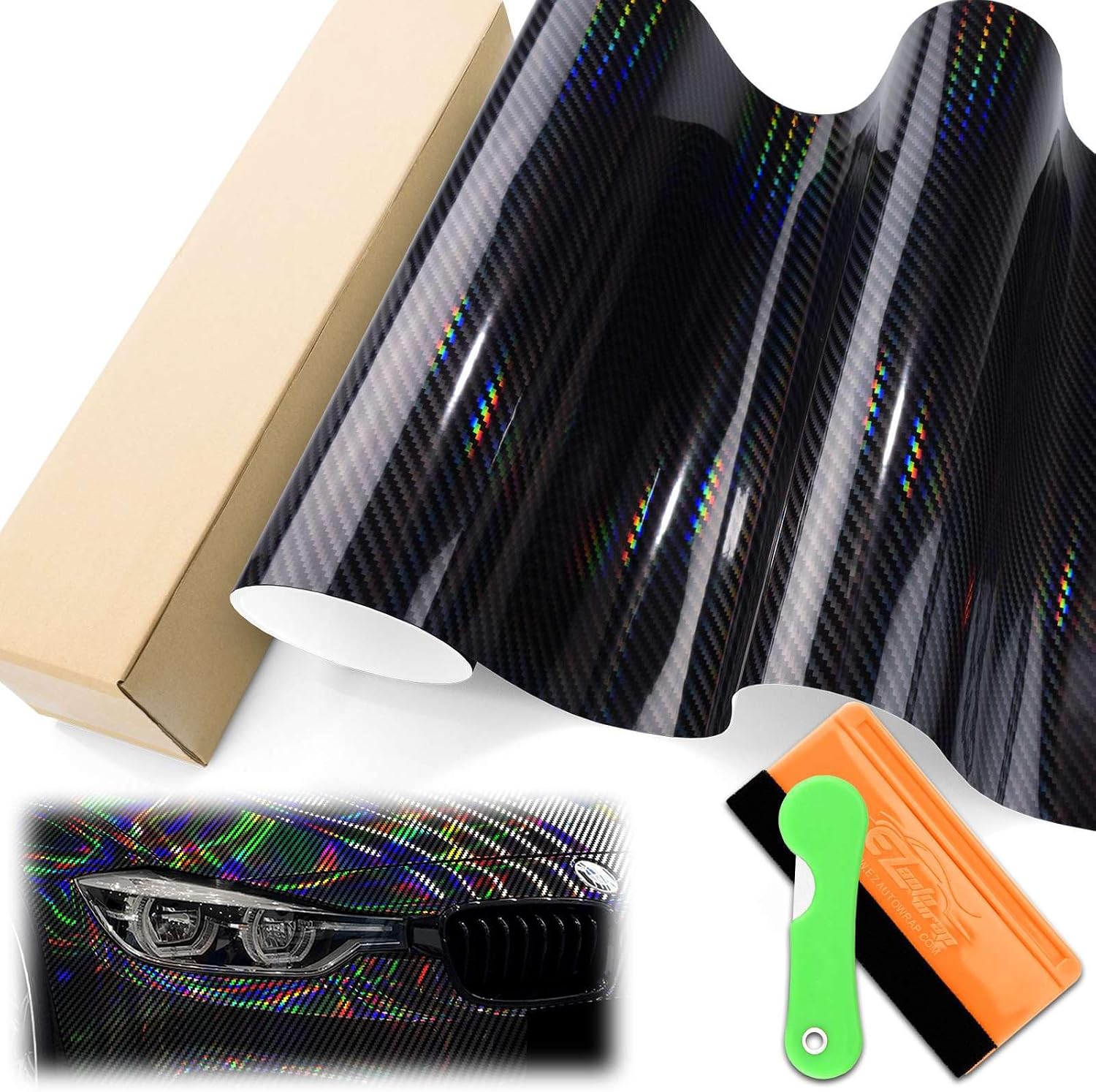 Amazon.com: Holographic 2D Carbon Fiber Textured Black Rainbow Chrome ...