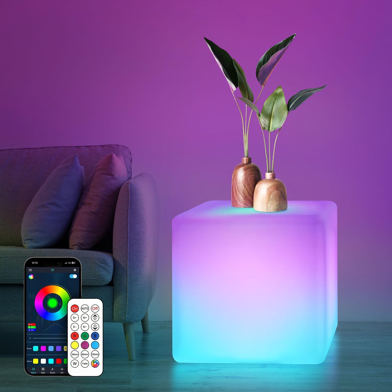 LOFTEK 7-inch LED Cube Night Lights: Rechargeable RGB 16 Colors ...