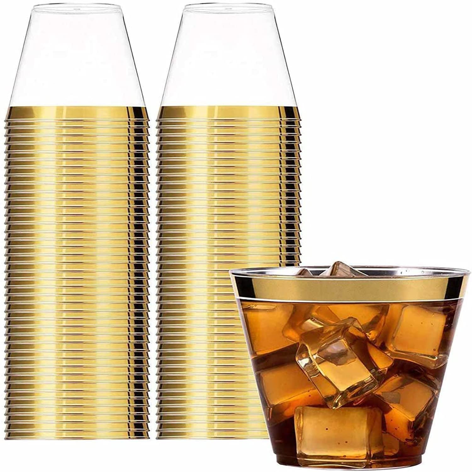 Plastic Cups, 100 Pack Disposable Wine Glasses, 9oz Clear Party Cups ...