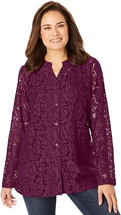 Woman Within Women's Plus Size Lace Shirt at Amazon Women’s Clothing store