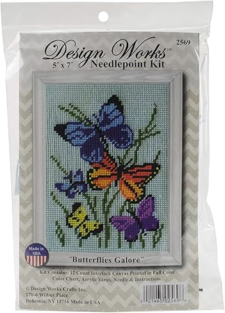 Amazon.com: Design Works Crafts, 5" x 7" Needlepoint Kit Butterflies Galore