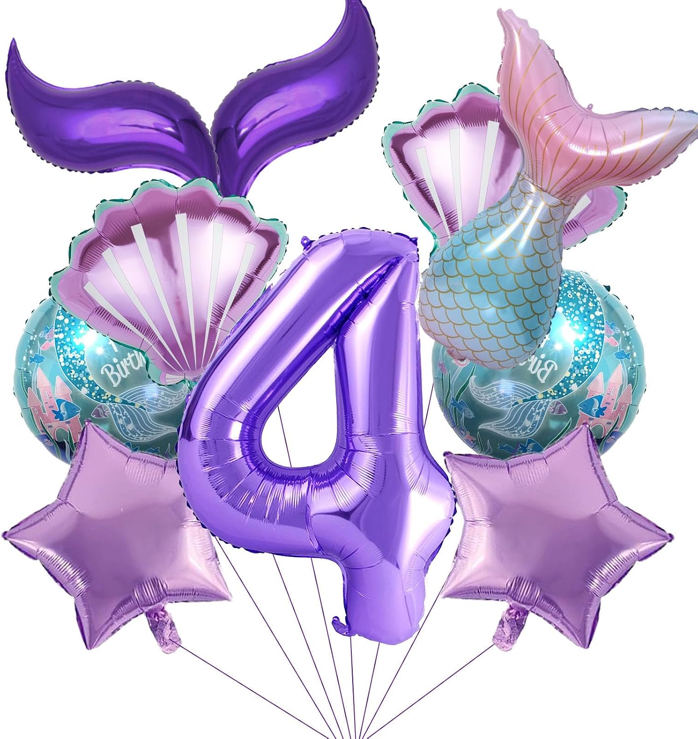 Amazon.com: 10Pcs Mermaid 4th Birthday Decorations Mylar Balloon for ...