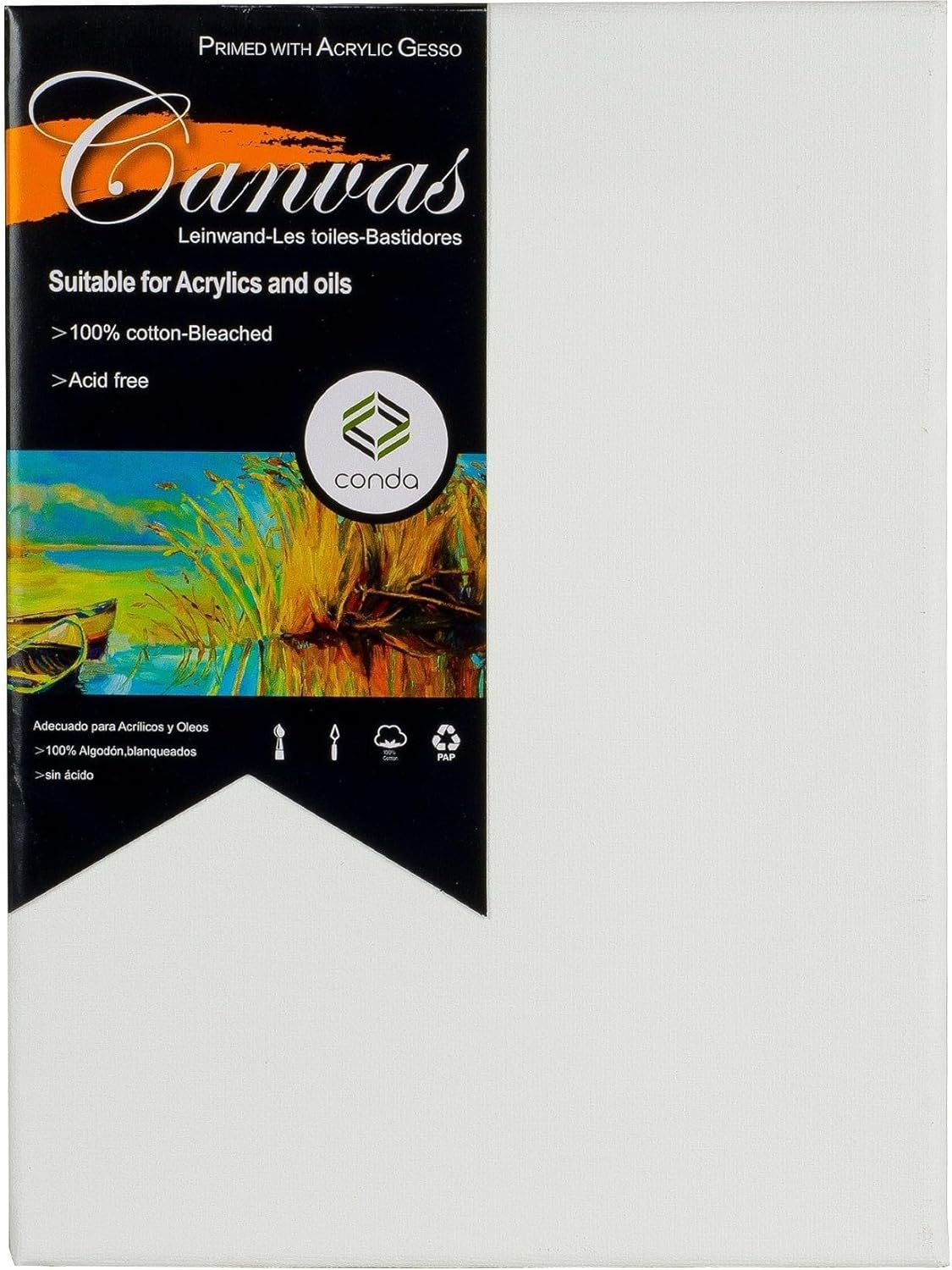 Conda Group 380 gsm Stretched and Stapled Back Cotton Canvas, 80 x 100 ...