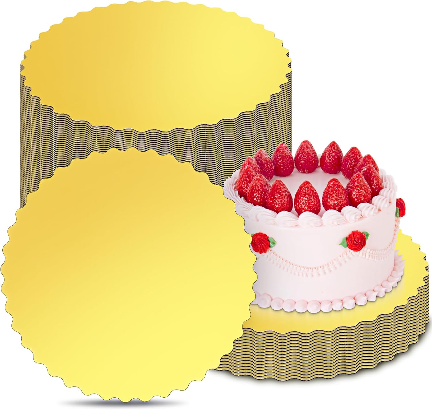 Amazon.com: Cake Boards 12 inch Round, Gold Scalloped Edges Food Graded ...