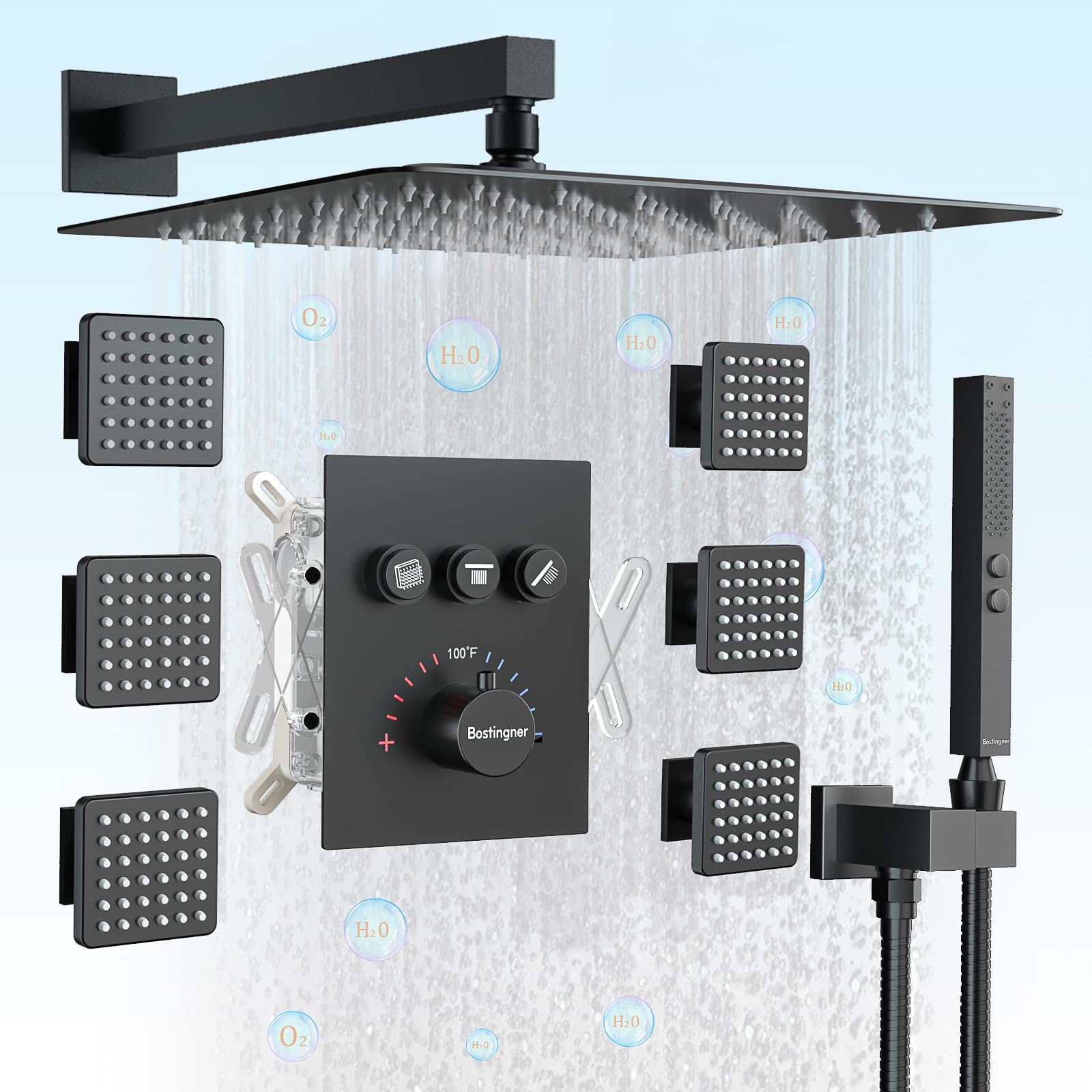 Buy Shower System with Body Jets, 16 Inch Wall Rainfall Faucet Set ...