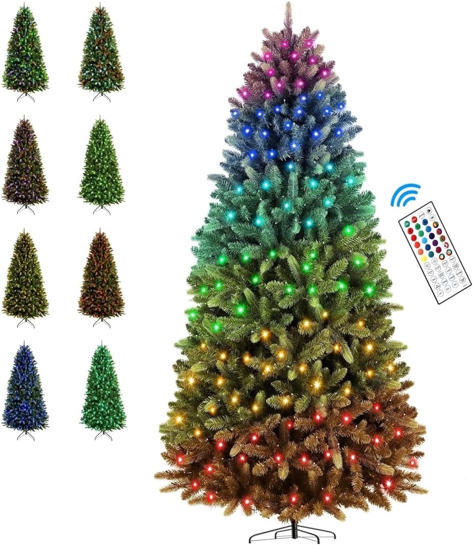 Amazon.com: 7ft Prelit Premium Hinged Full Christmas Tree with Remote ...
