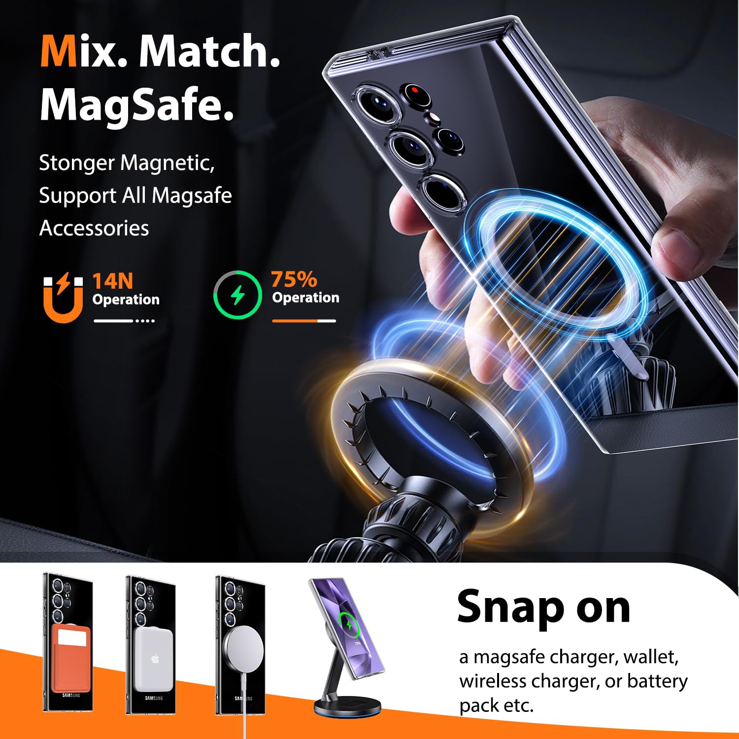 Snapklik.com : B Labs 3 In 1 Crystal Clear For Samsung Galaxy S24 Ultra Case Magnetic Compatible