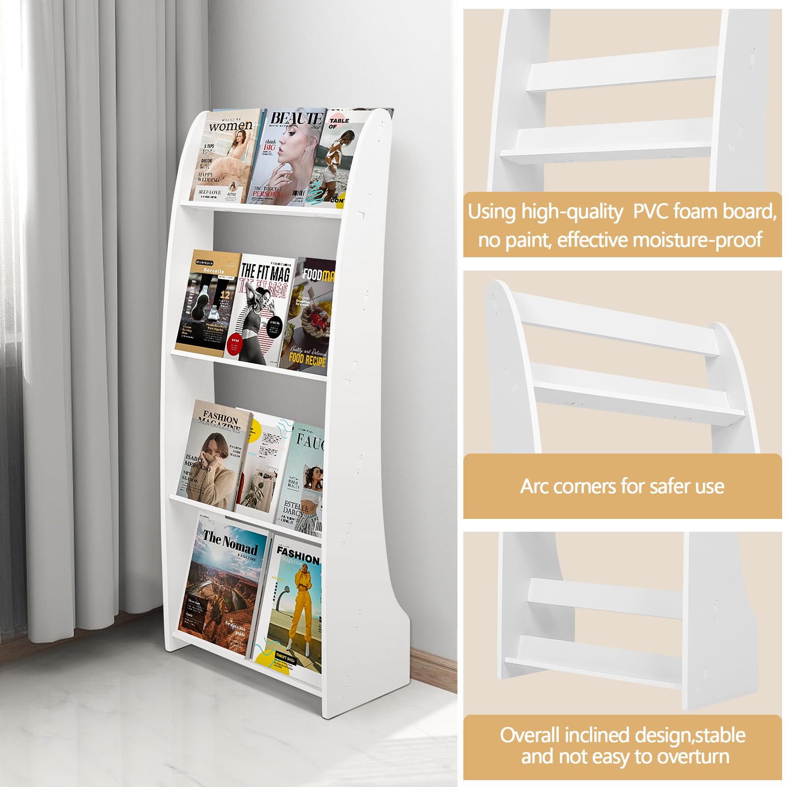 Snapklik.com : MYOYAY 4-Tier Magazine Rack - 19" W X 43" H White Floor ...