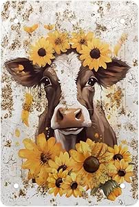 Amazon.com : Sunflower Cow Print Metal Tin Signs Room Decor Cute Home ...