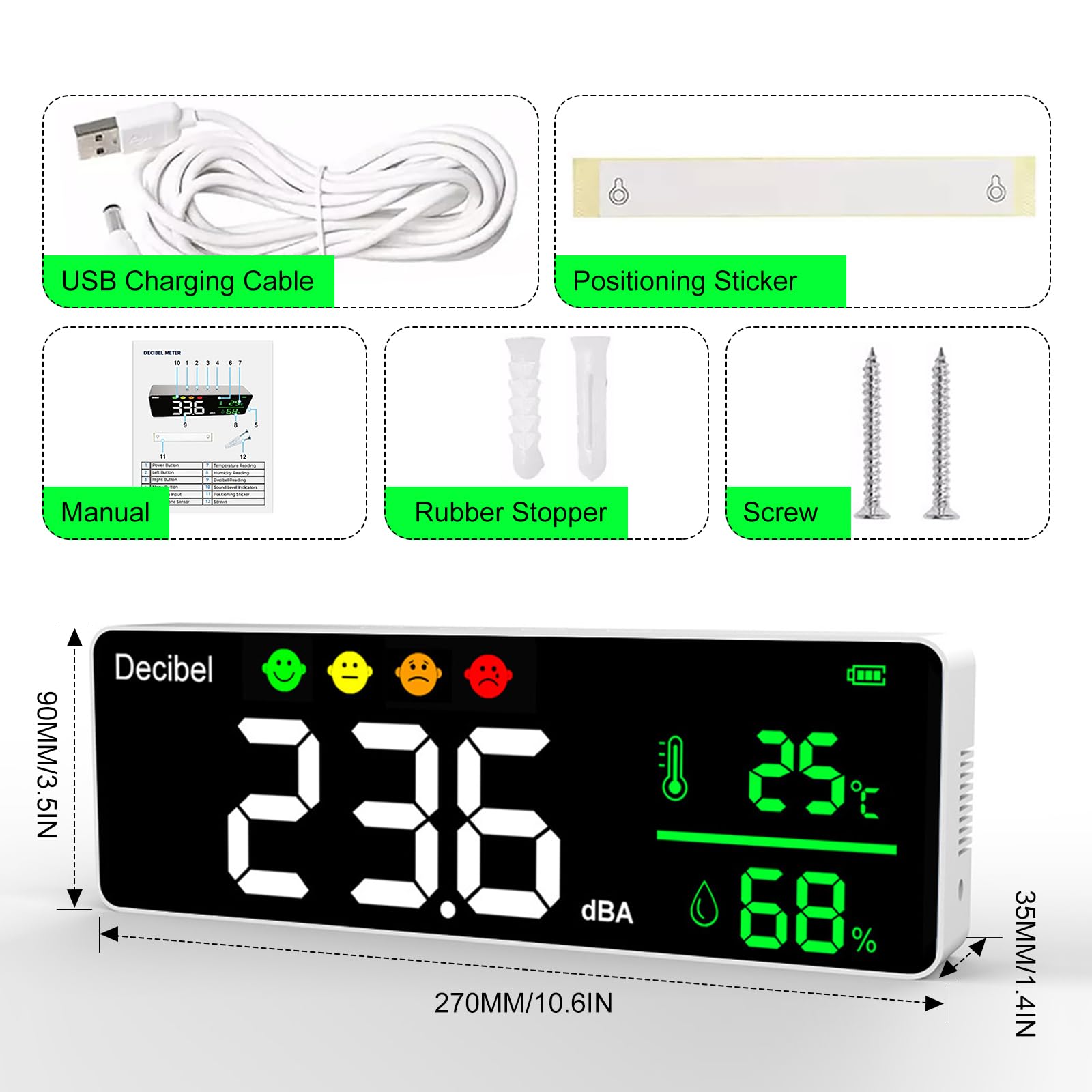 Snapklik.com : Decibel Meter Wall Hanging Sound Level Meter,5-in-1 ...