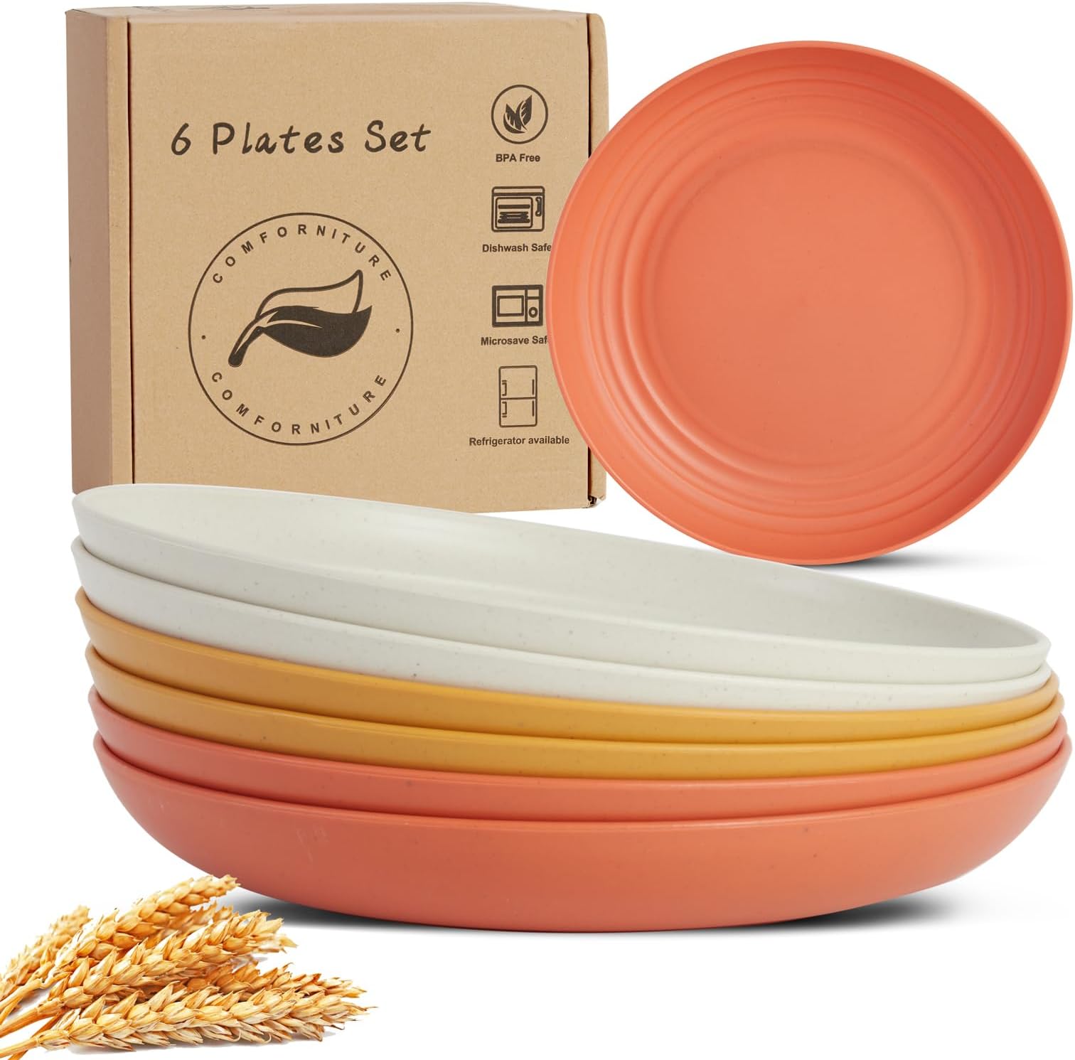 Amazon.com | Yihurlm Wheat Straw Plates,9 Inch Plastic Plates Reusable ...
