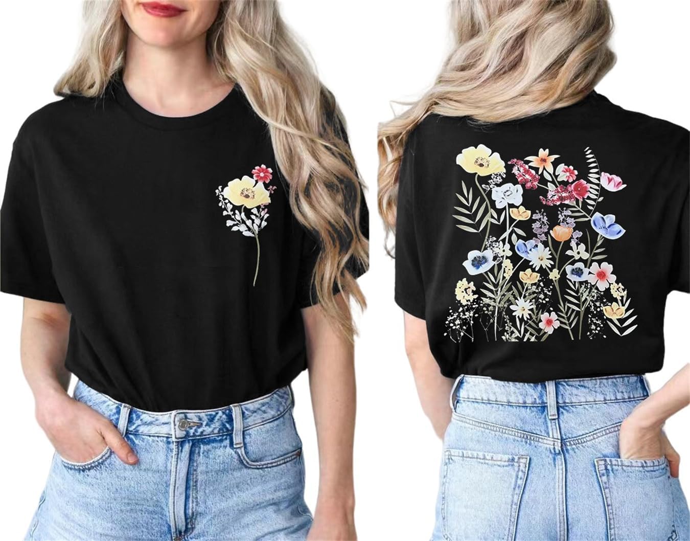 Women's Vintage Flowers Shirt Casual Boho Floral Printed T-Shirt ...