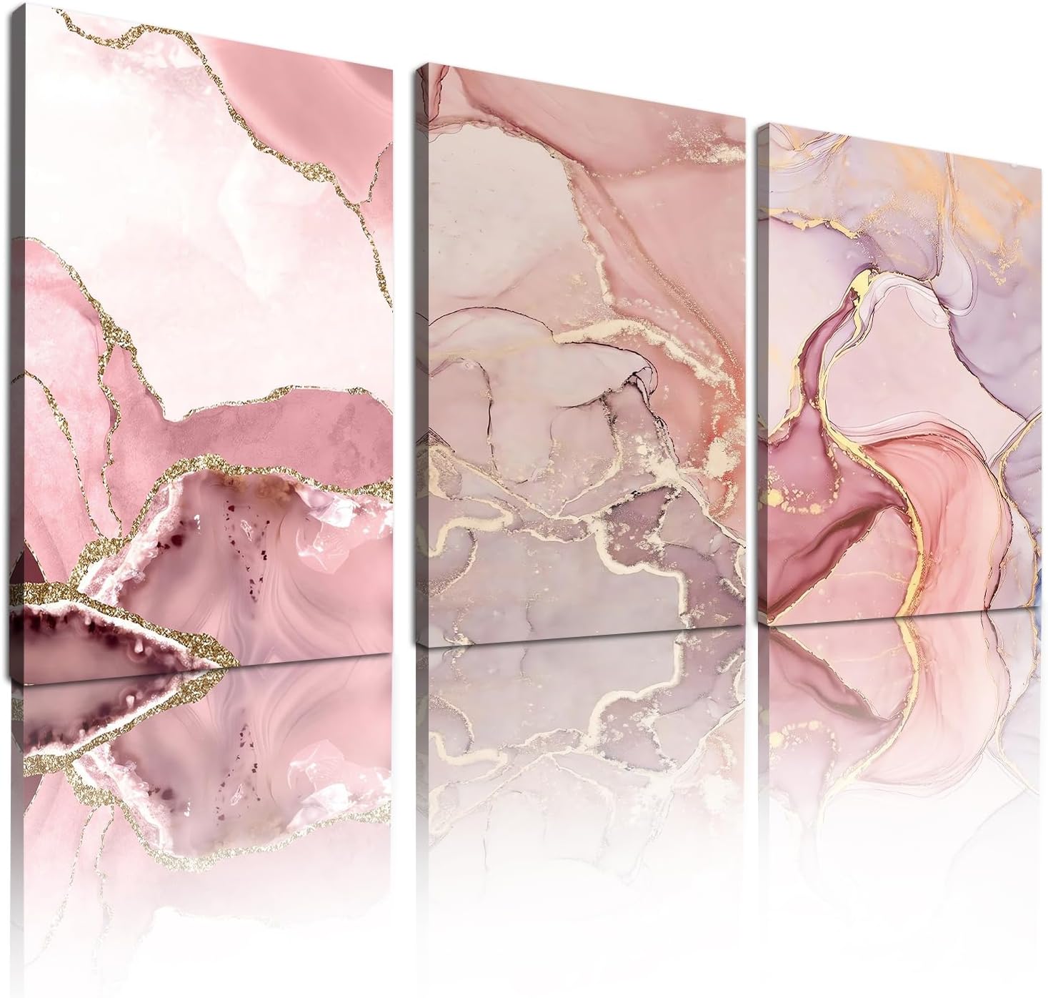 Amazon.com: 3Pcs Pink Canvas Wall Art, Pink and Rose Gold Wall Decor ...